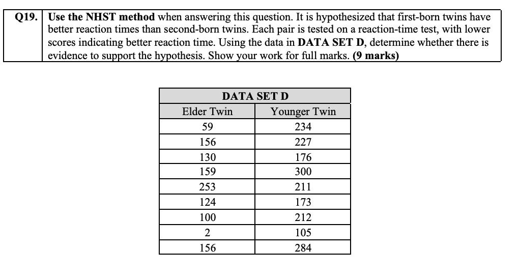 Solved Q19. Use the NHST method when answering this | Chegg.com