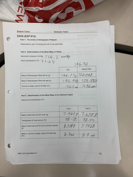 Student Name: Instructor Name: CALCULATIONS Part 2: | Chegg.com