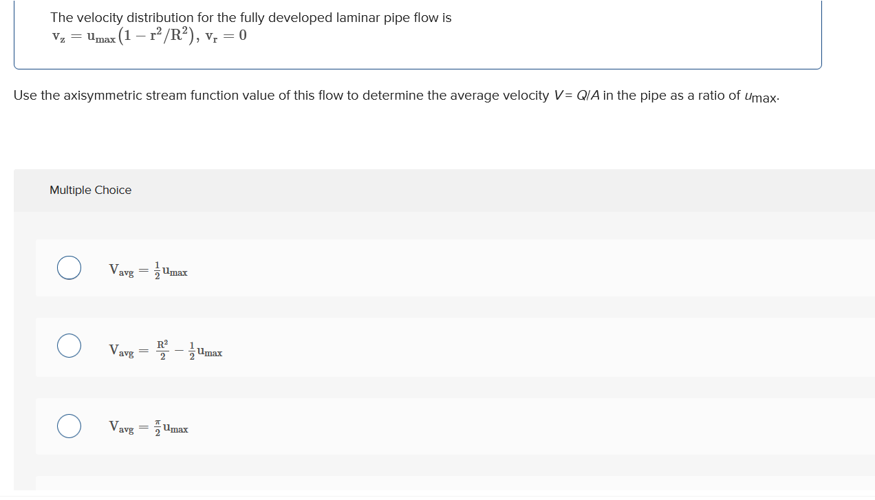 Solved The velocity distribution for the fully developed | Chegg.com