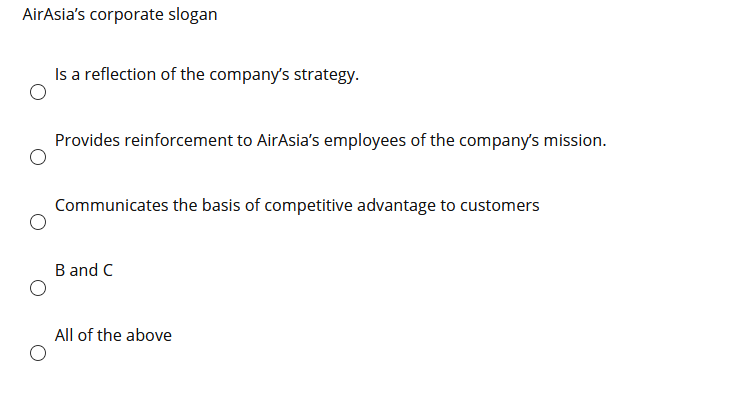 Solved AirAsia's corporate slogan Is a reflection of the | Chegg.com