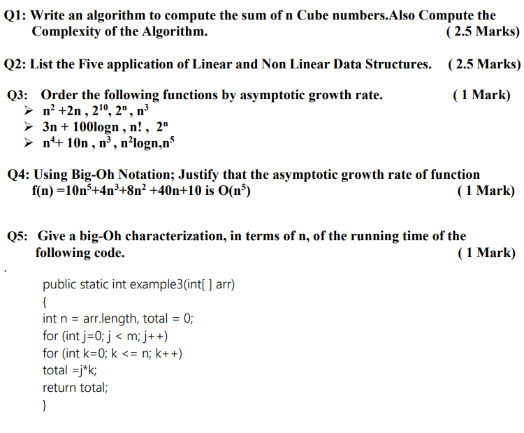 Solved Q1: Write an algorithm to compute the sum of n Cube | Chegg.com