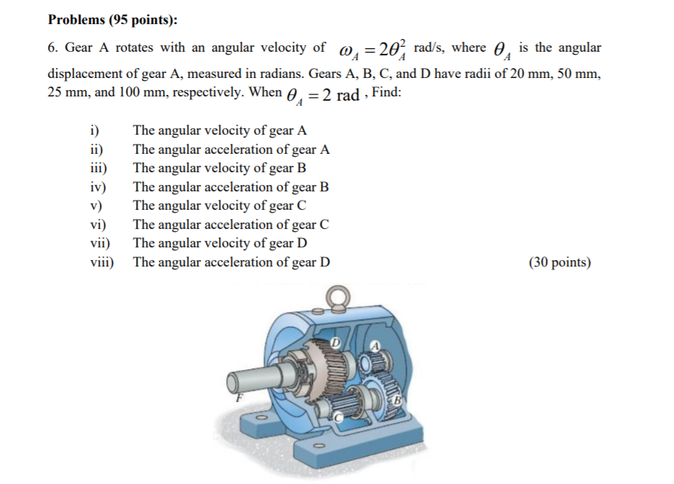Solved Problems (95 points): 6. Gear A rotates with an | Chegg.com