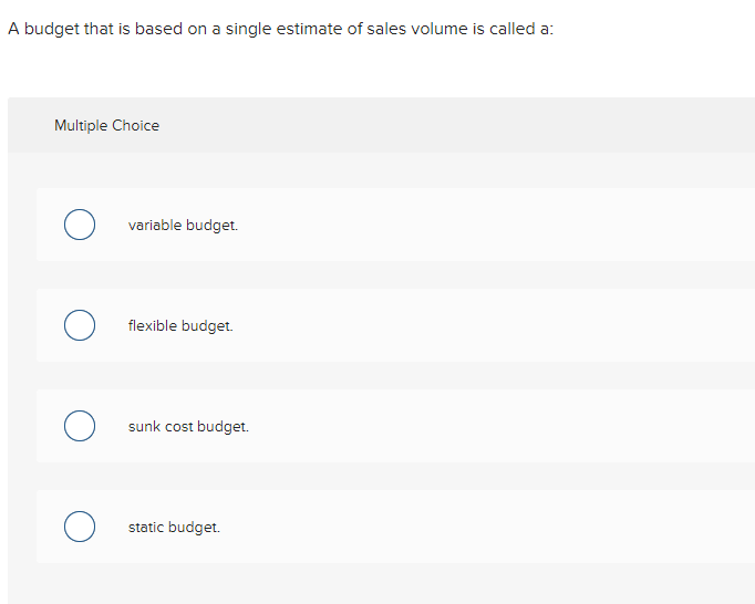Solved A Budget That Is Based On A Single Estimate Of Sales 