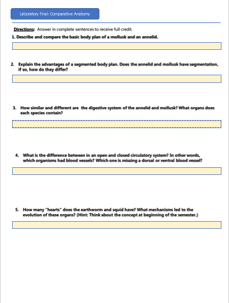 Solved Laboratory Final: Comparative Anatomy Circulatory | Chegg.com