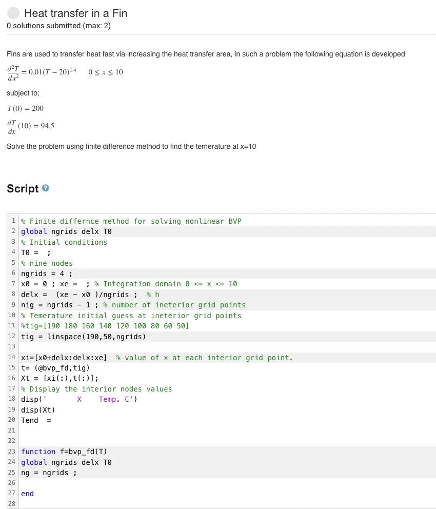 Solved dx2d2T=0.01(T−20)1.40≤x≤10 subject to; | Chegg.com