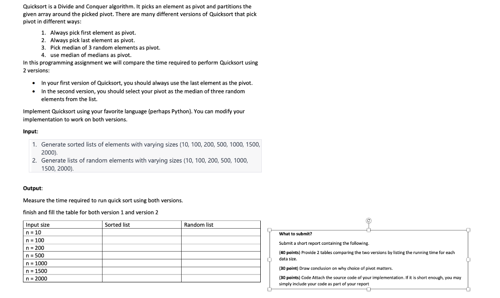 Solved Quicksort Is A Divide And Conquer Algorithm It Picks
