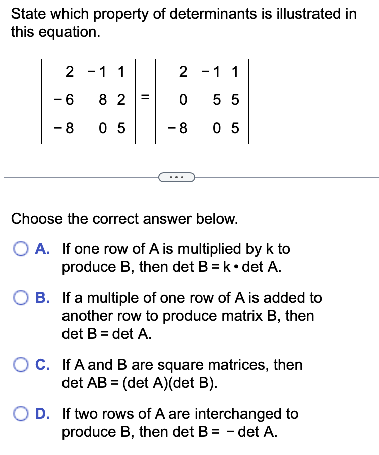 Solved State which property of determinants is illustrated | Chegg.com