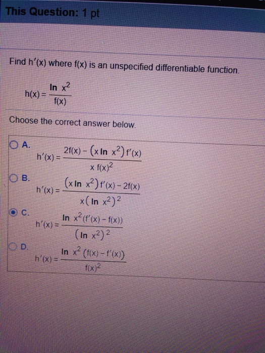 Solved Find h'(x) where f(x) is an unspecified | Chegg.com