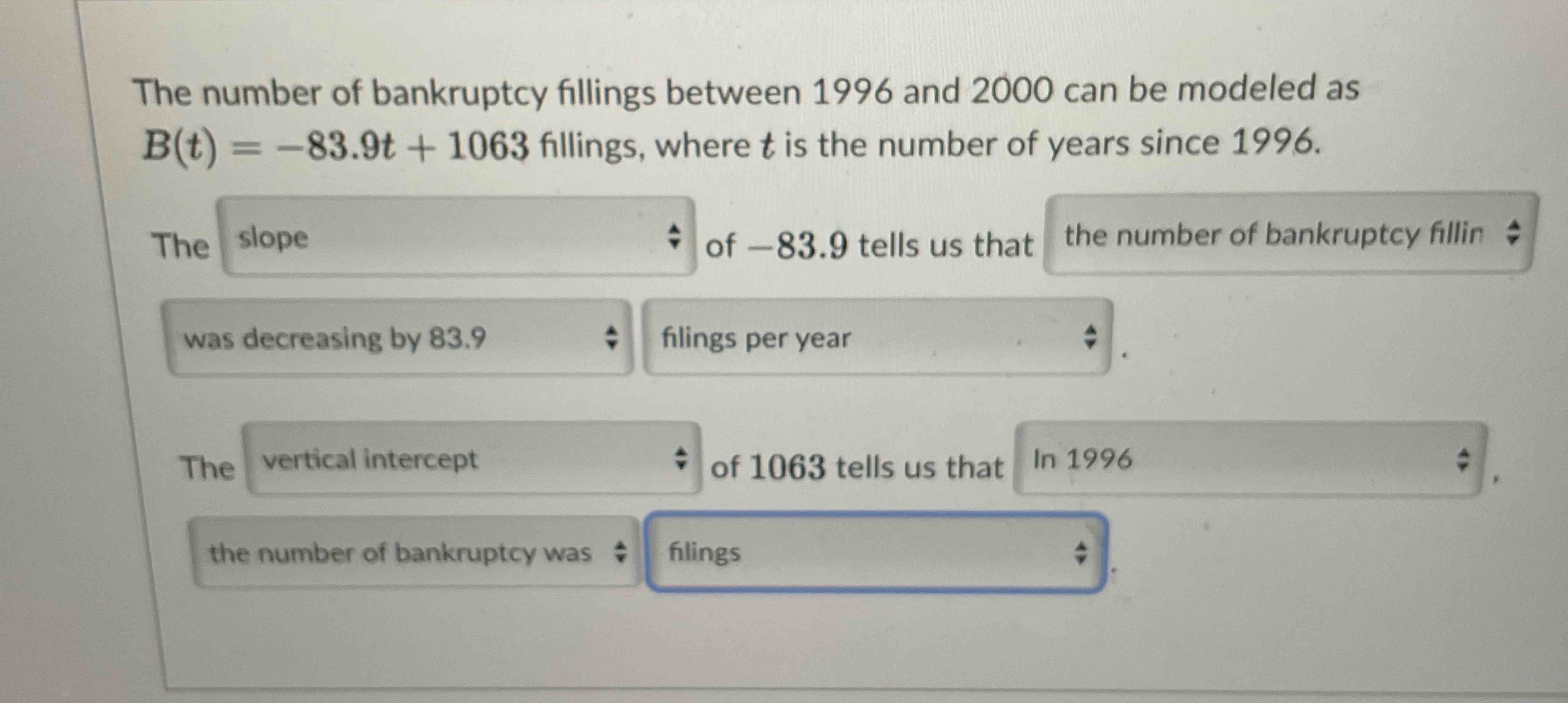 Solved The number of ﻿bankruptcy fillings between 1996 ﻿and | Chegg.com