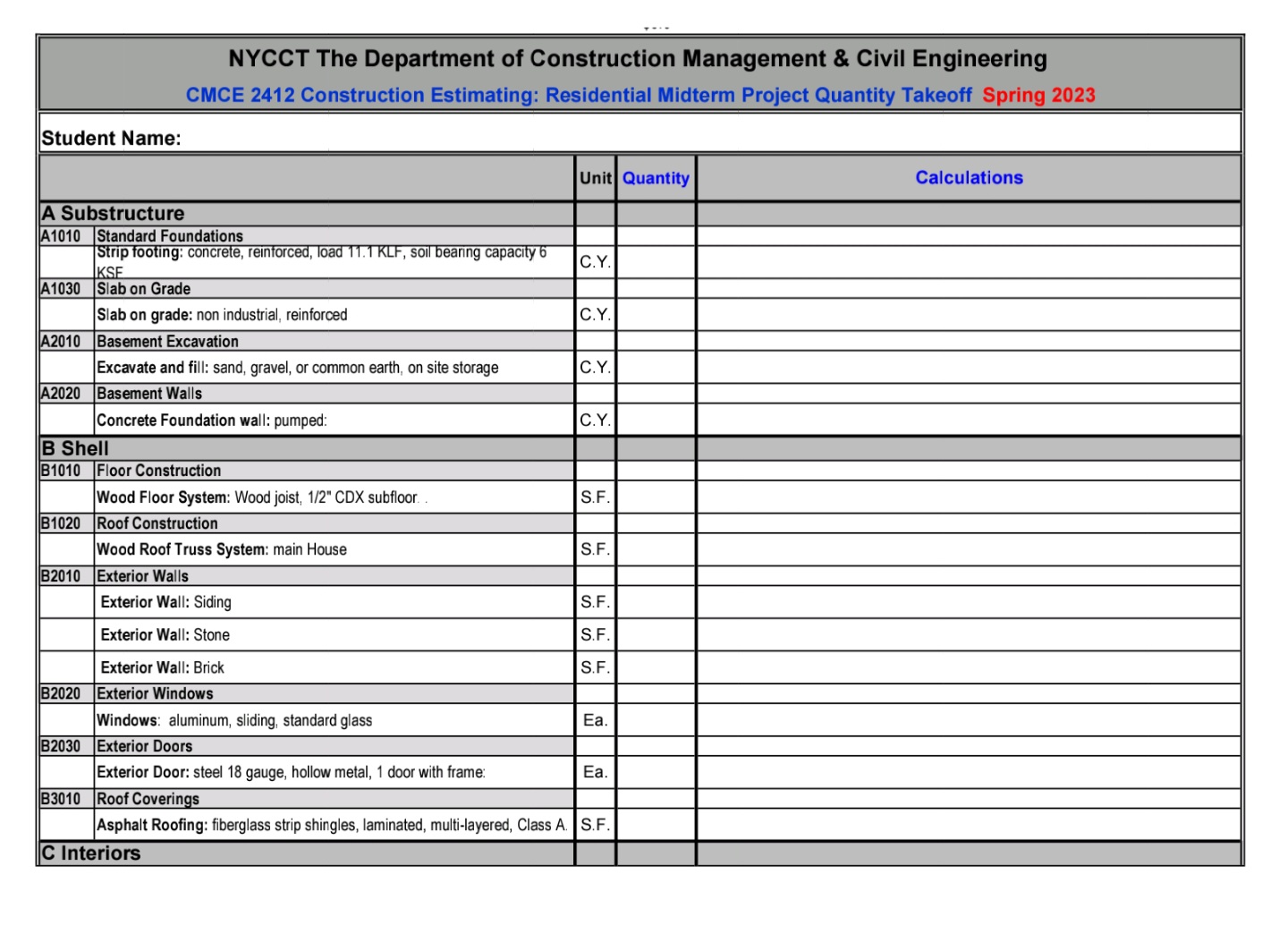 NYCCT The Department of Construction Management \& | Chegg.com