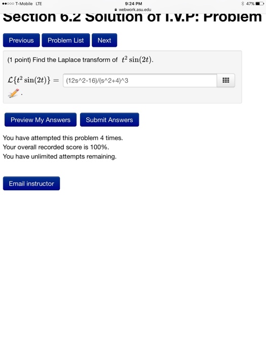 Solved Find the Laplace transform of t^2 sin(2t). L {t^2 | Chegg.com