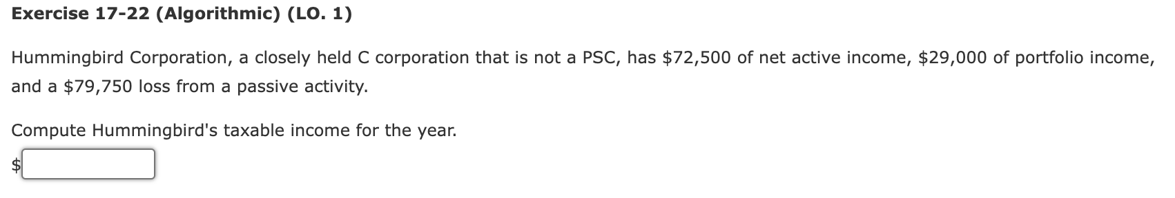 Solved Exercise 17-22 (Algorithmic) (LO. 1) Hummingbird | Chegg.com