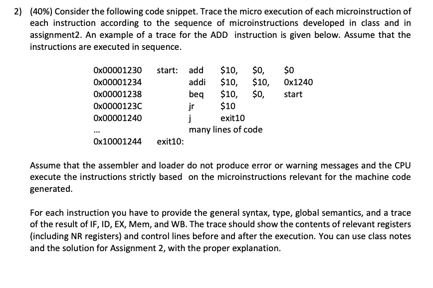2) (40%) Consider the following code snippet. Trace | Chegg.com