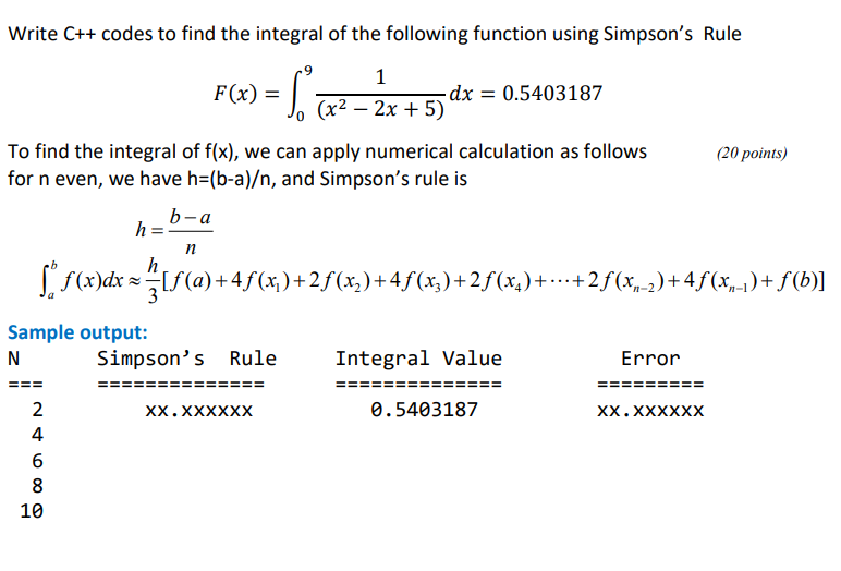 Solved Write C++ codes to find the integral of the following | Chegg.com