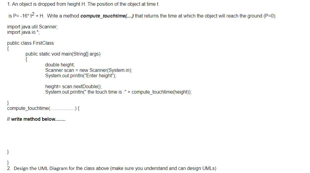 Solved 1 An Object Is Dropped From Height H The Position