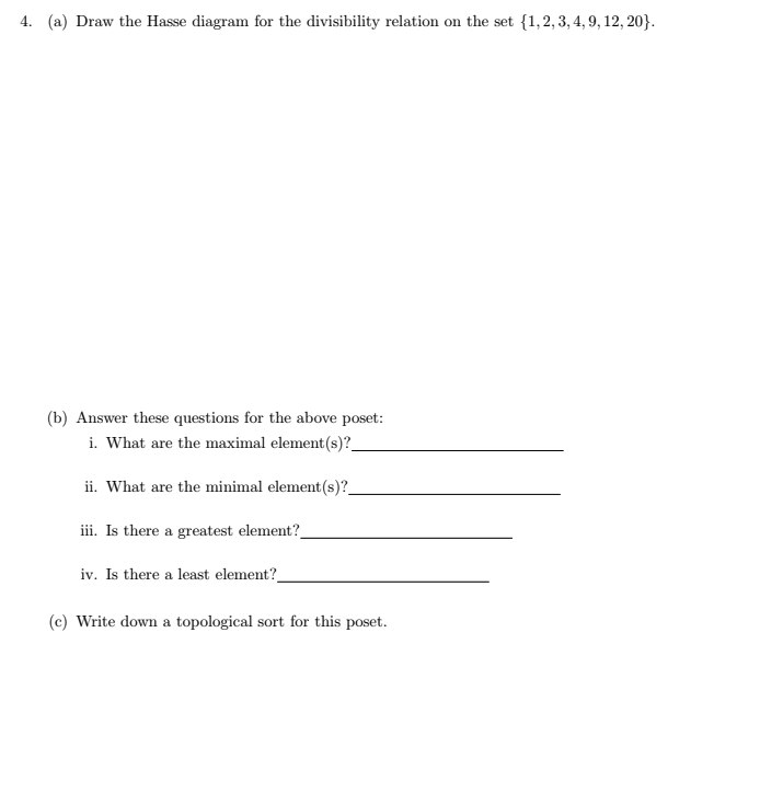 Solved 4. (a) Draw the Hasse diagram for the divisibility | Chegg.com