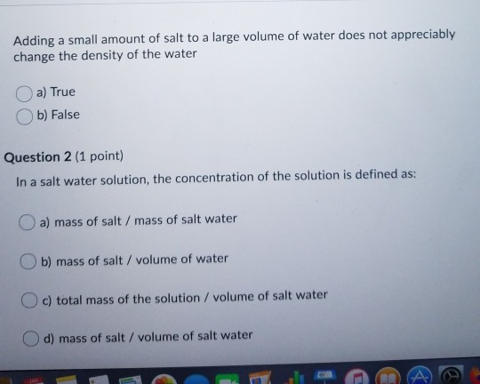 Solved Adding a small amount of salt to a large volume of | Chegg.com