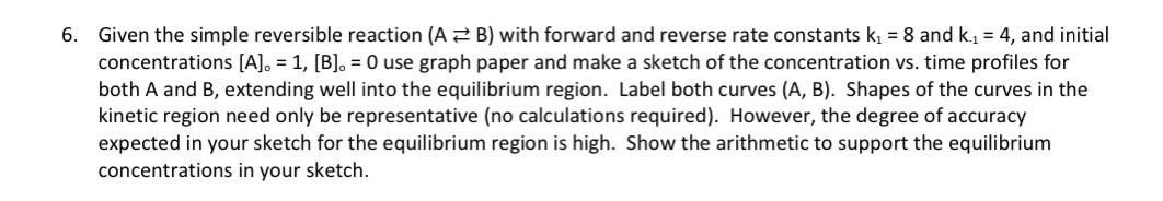Solved 6. Given the simple reversible reaction (A = B) with | Chegg.com