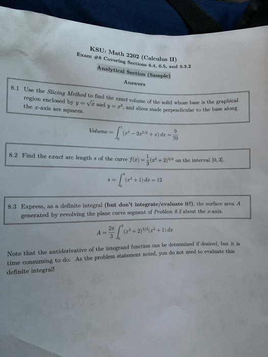 Solved KSU: Math 2202 (Calculus m #8 Covering Sections 6.4, | Chegg.com