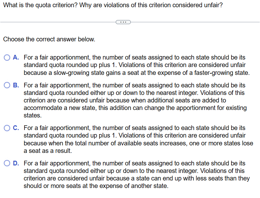 Solved What is the quota criterion? Why are violations of | Chegg.com