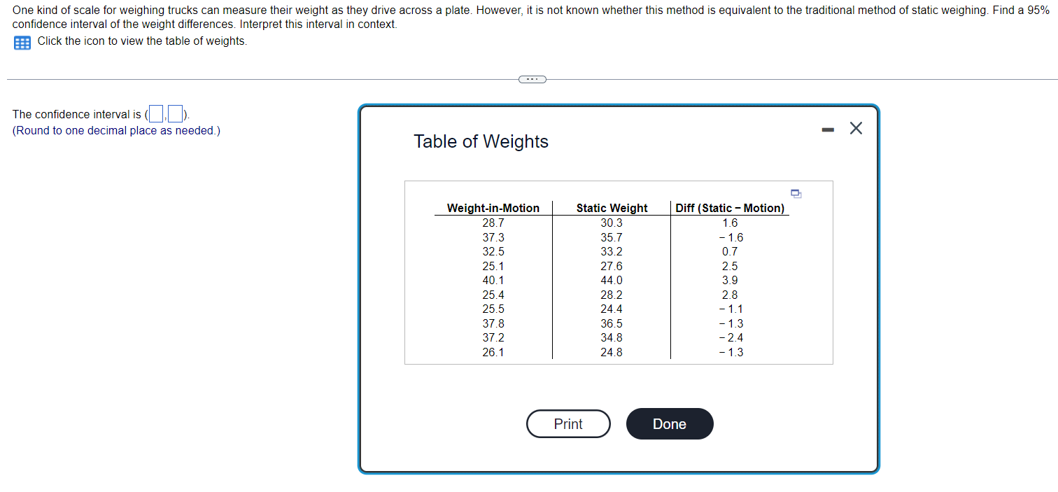 Solved confidence interval of the weight differences. | Chegg.com