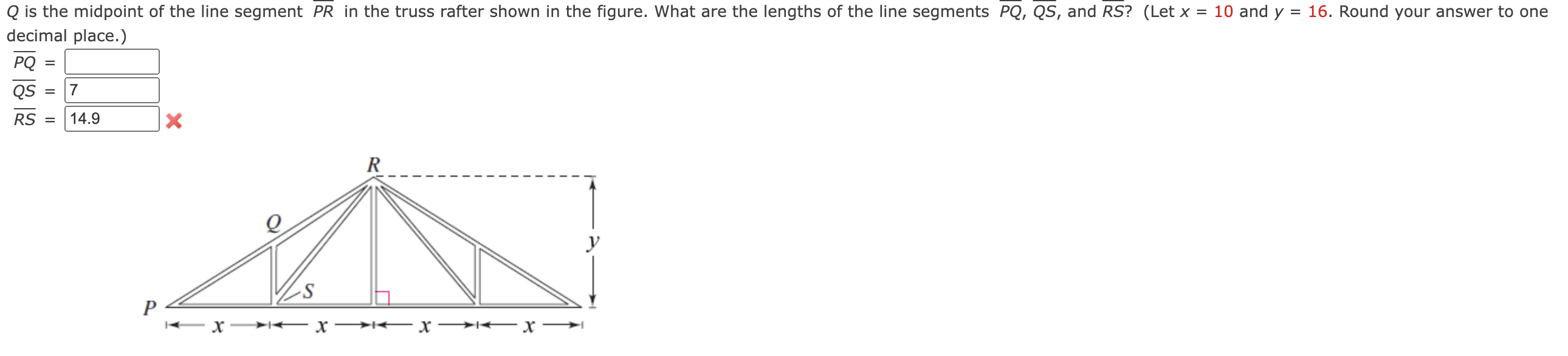 Solved decimal place.)?bar (PQ)=?bar (QS)=?bar (RS)=x‾ | Chegg.com