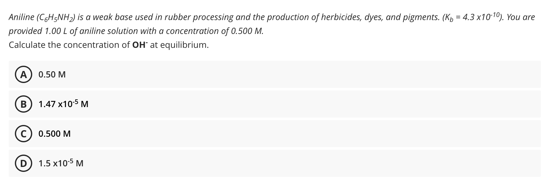 Solved Aniline (C6H5NH2) is a weak base used in rubber | Chegg.com
