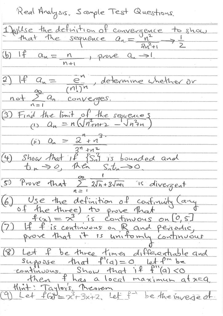 Solved Real Analysis. Sample Test Questions. 1) (a) Use the | Chegg.com