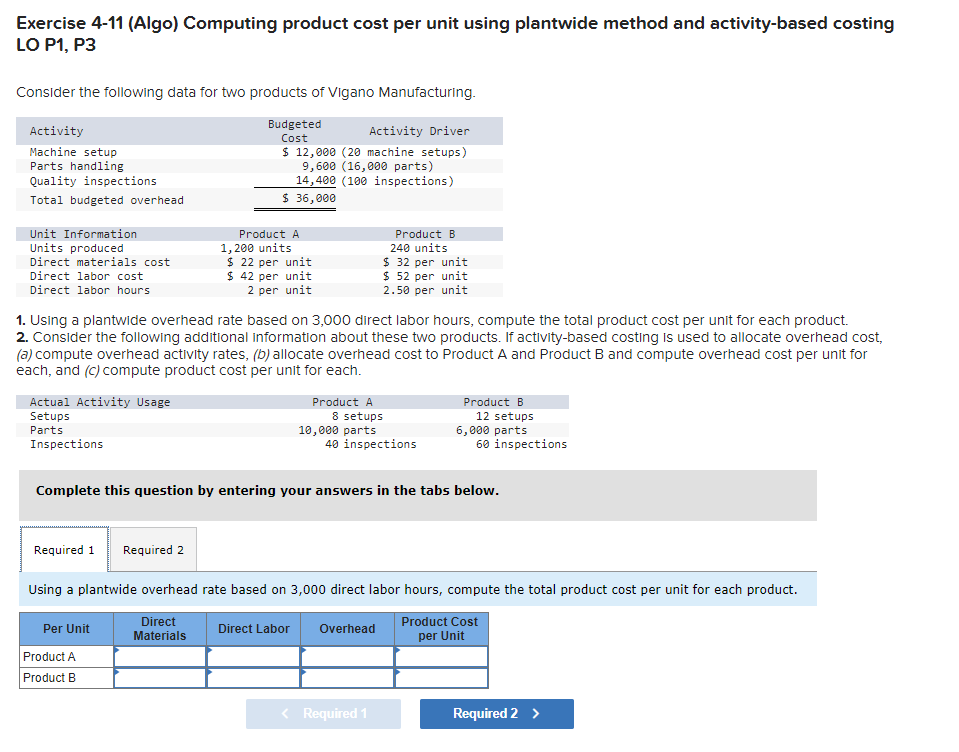 Solved Exercise 4-11 (Algo) Computing product cost per unit | Chegg.com