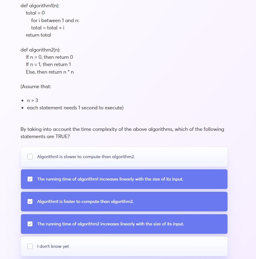 Solved def algorithm1(n): total =0 for i between 1 and n : | Chegg.com