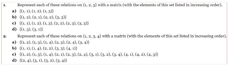 Solved Represent each of these relations on {1, 2, 3} with a | Chegg.com
