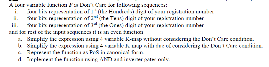 Solved A four variable function Fis Don't Care for following | Chegg.com