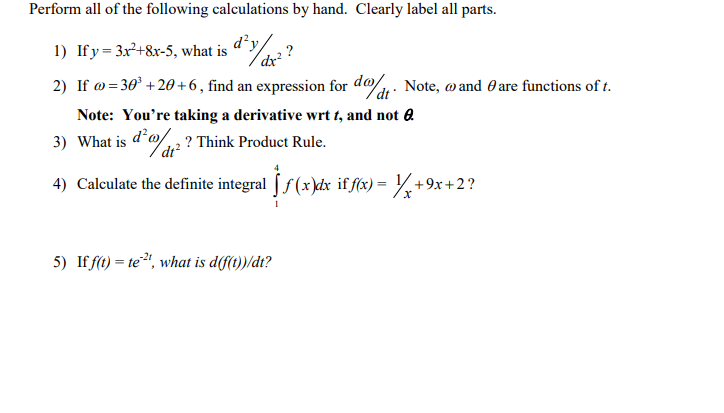 Solved Perform all of the following calculations by hand. | Chegg.com