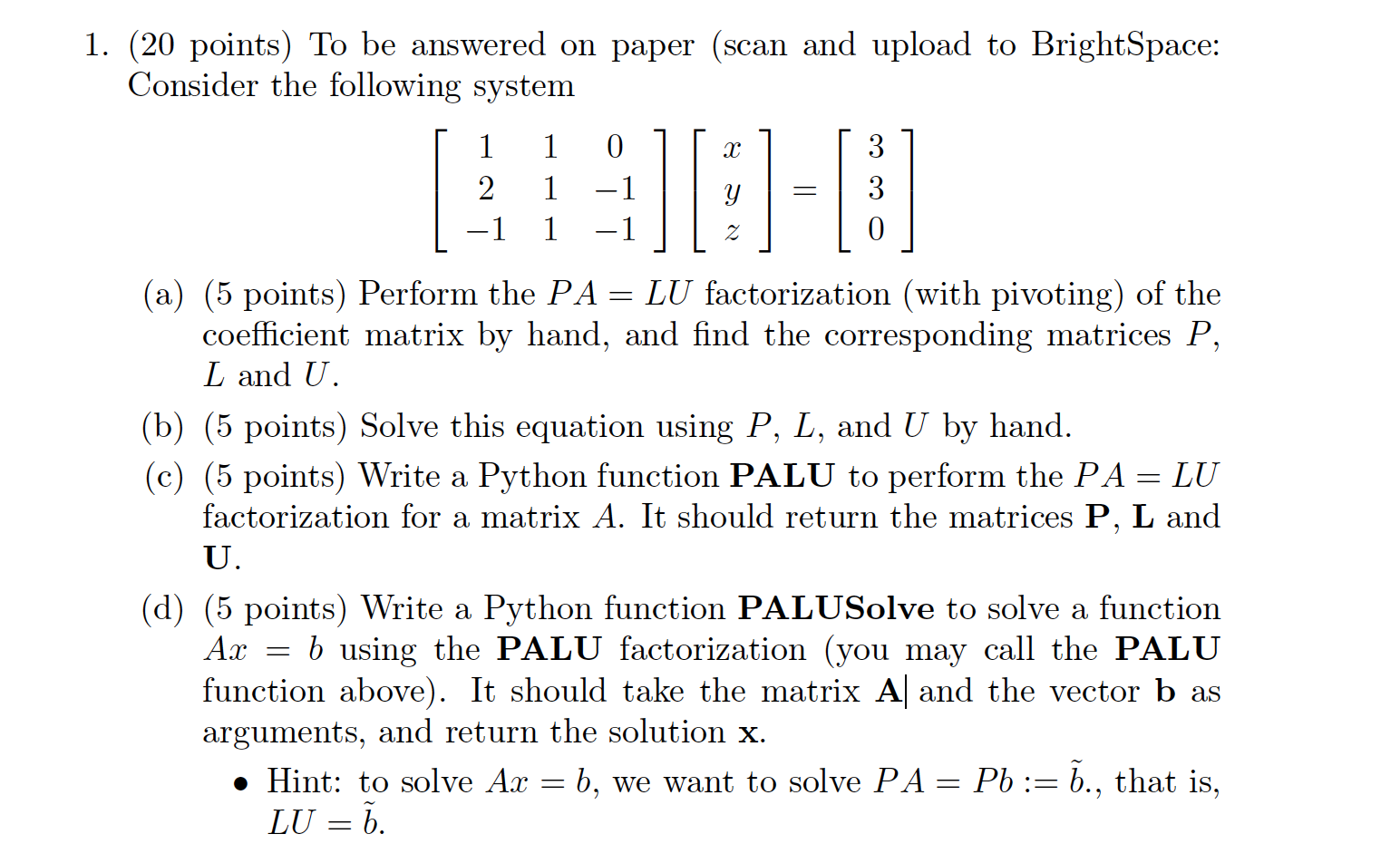 Solved (20 points) To be answered on paper (scan and upload | Chegg.com