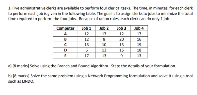 Solved 3. Five administrative clerks are available to | Chegg.com