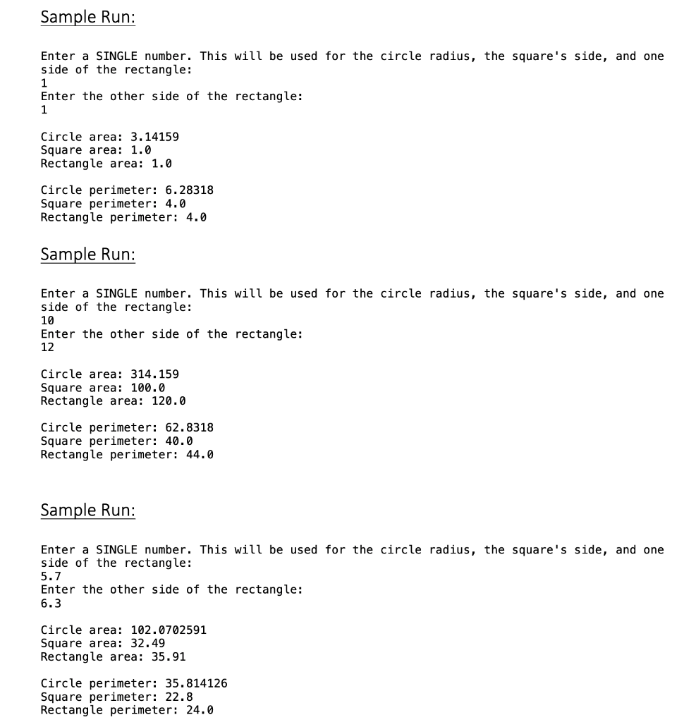 Solved Write a Java program that calculates the perimeter | Chegg.com