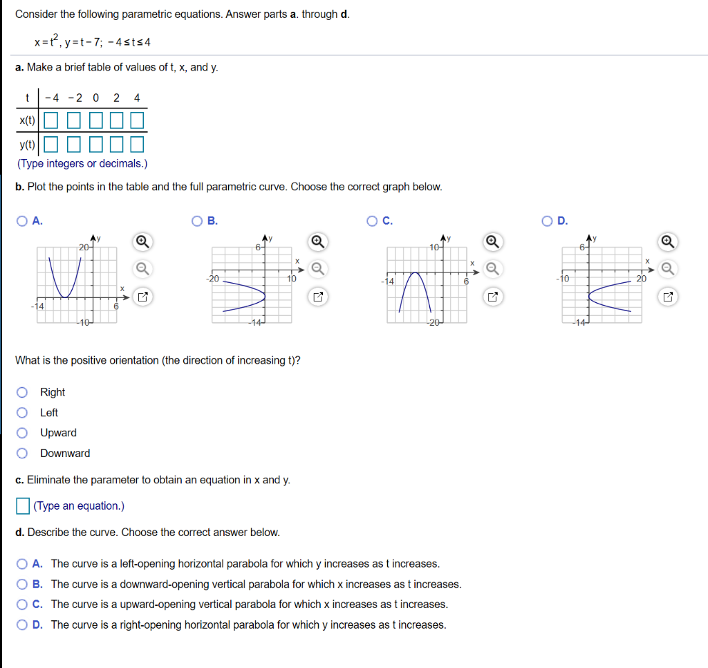 Solved Consider the following parametric equations. Answer | Chegg.com