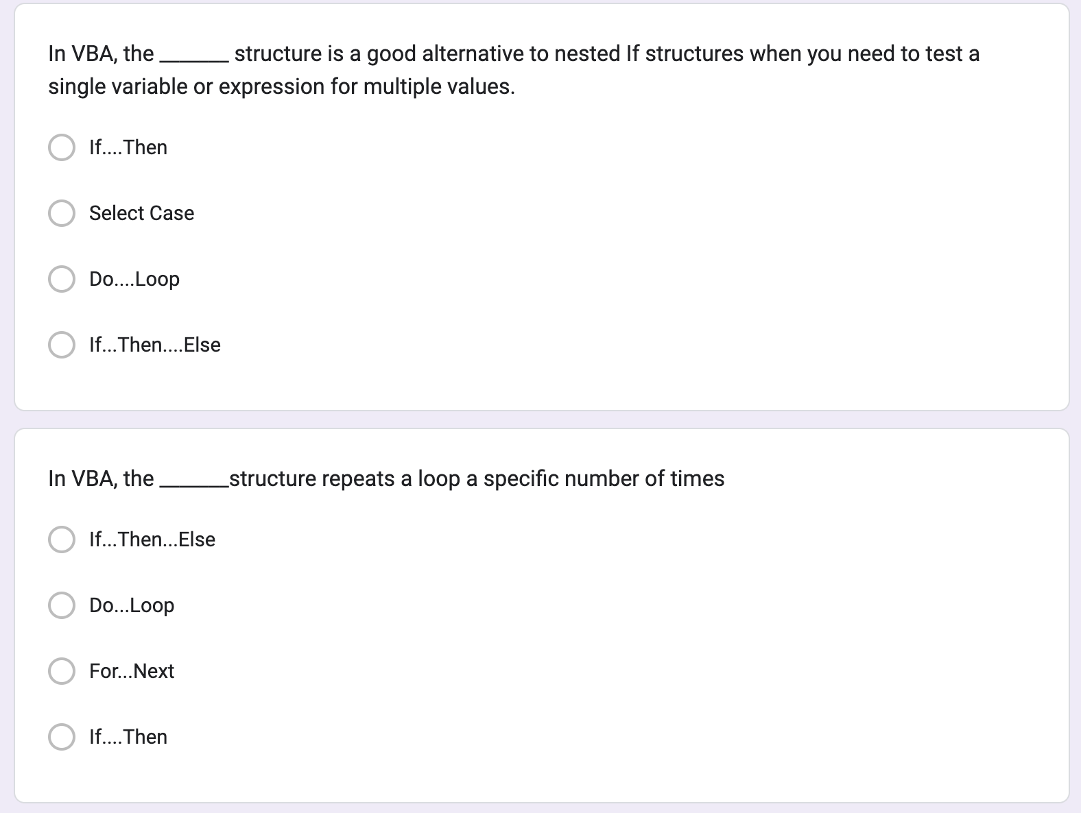 Solved In Vba The Structure Is A Good Alternative To Nested 3036