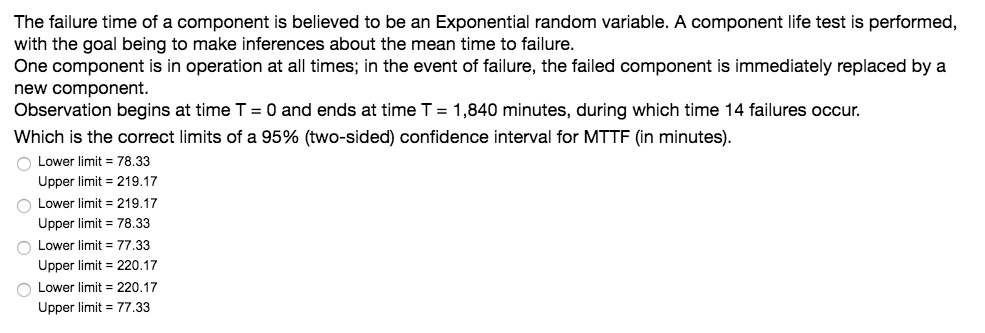 Solved The failure time of a component is believed to be an | Chegg.com