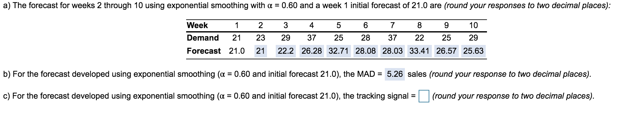 Solved a) The forecast for weeks 2 through 10 using | Chegg.com