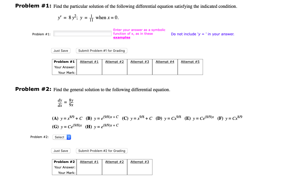 Solved Problem #1: Find the particular solution of the | Chegg.com