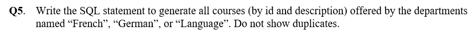 Solved Q5 Write The Sql Statement To Generate All Courses