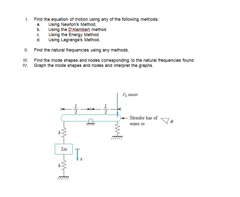 Solved I. Find the equation of motion using any of the | Chegg.com