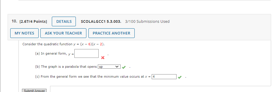 Solved 10. (2.67/4 Points] DETAILS SCOLALGCC1 5.3.003. 3/100 | Chegg.com