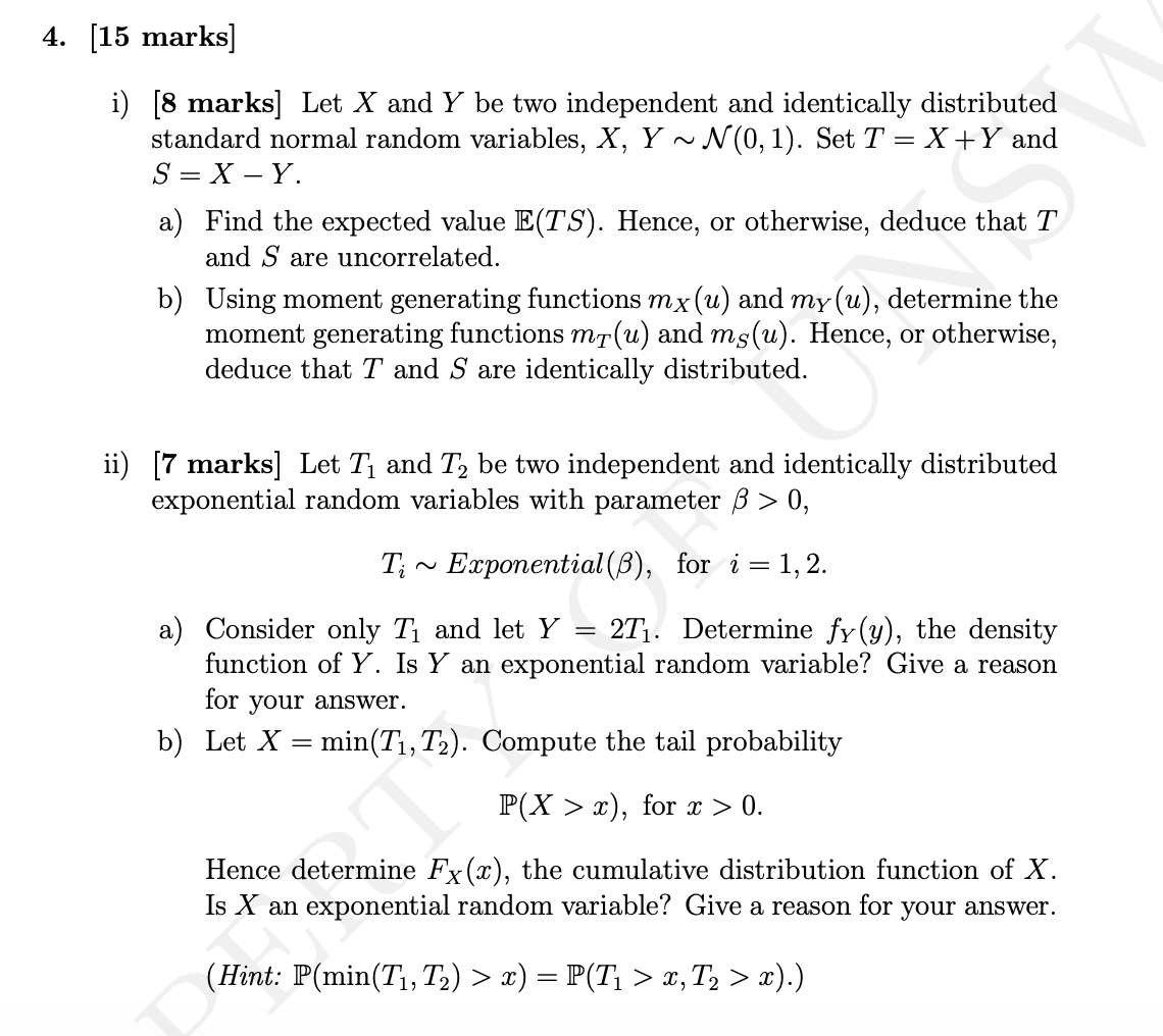 Solved i) [8 marks] Let X and Y be two independent and | Chegg.com