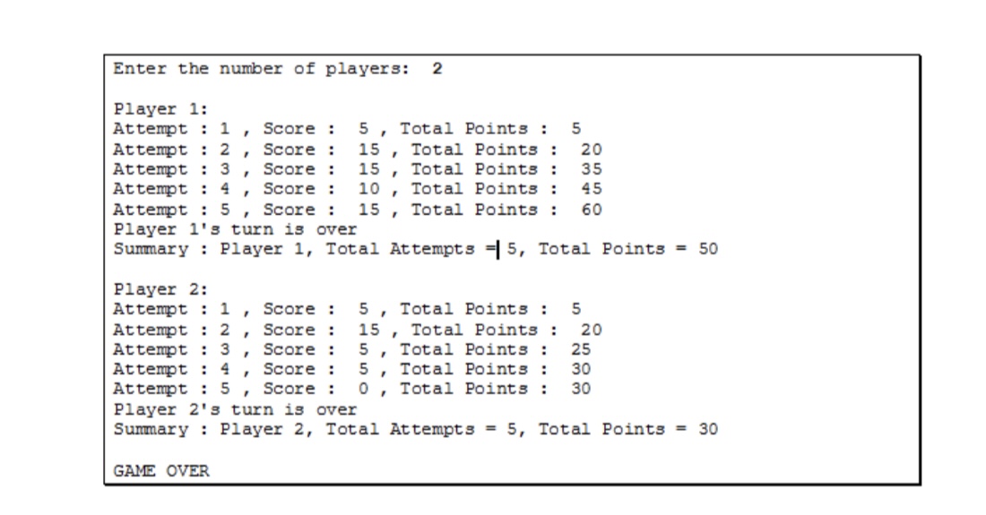 Solved Enter the number of players: 2 Player 1: Attempt : 1, | Chegg.com