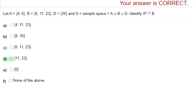 Solved Your answer is CORRECT. Let A = {4, 6), B = {6, 11, | Chegg.com