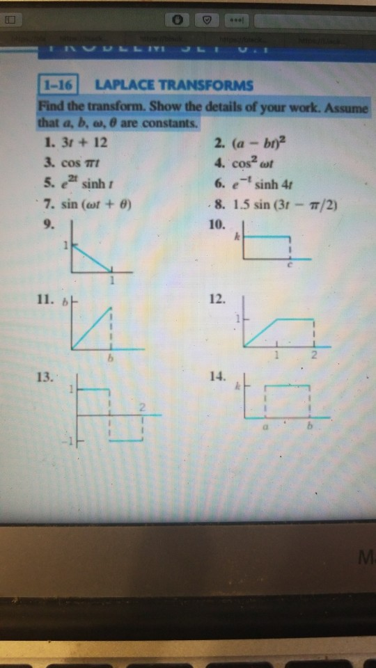 Solved 1-16 LAPLACE TRANSFORMS Find the transform. Show the | Chegg.com