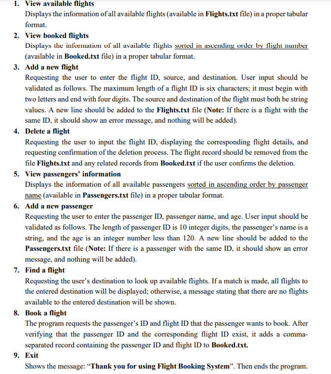 Solved ⊗ Description The flight booking system assists both | Chegg.com