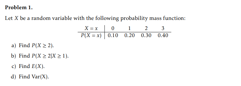 Solved Problem 1.Let x ﻿be a random variable with the | Chegg.com